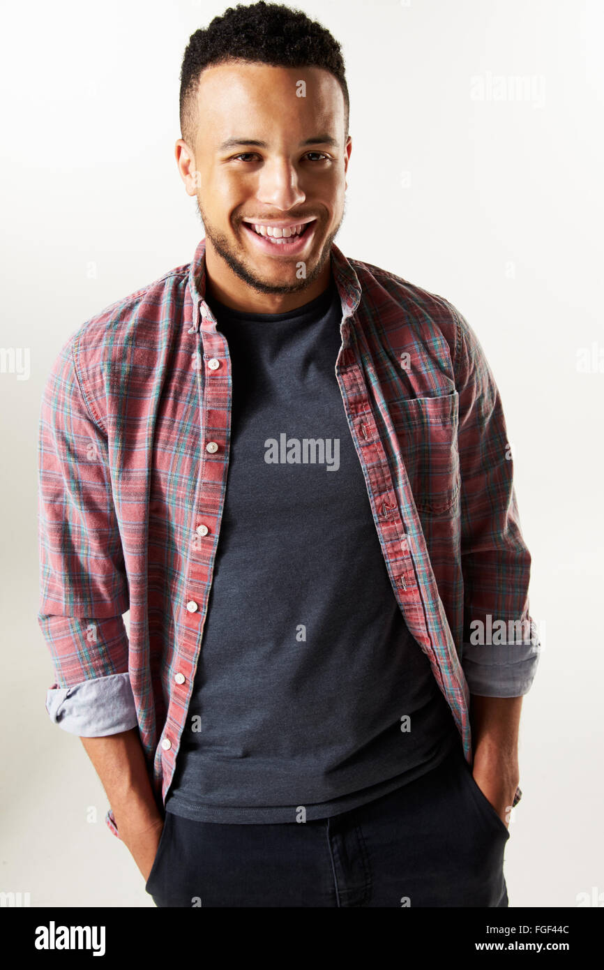 Studio Portrait Of Laughing Man Against White Background Stock Photo ...