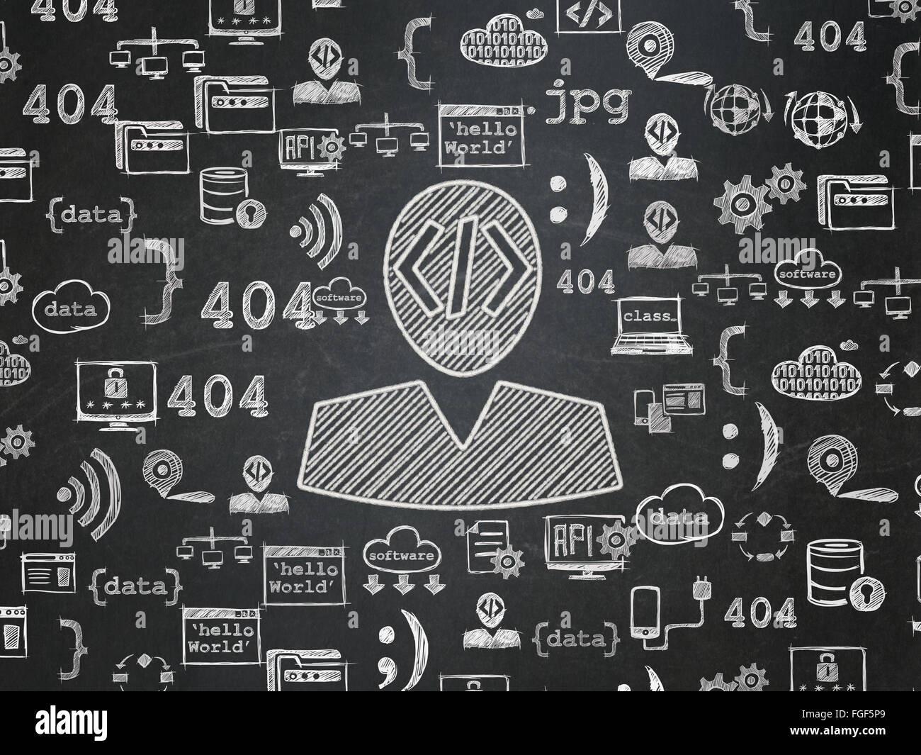 Programming concept: Programmer on School Board background Stock Photo ...