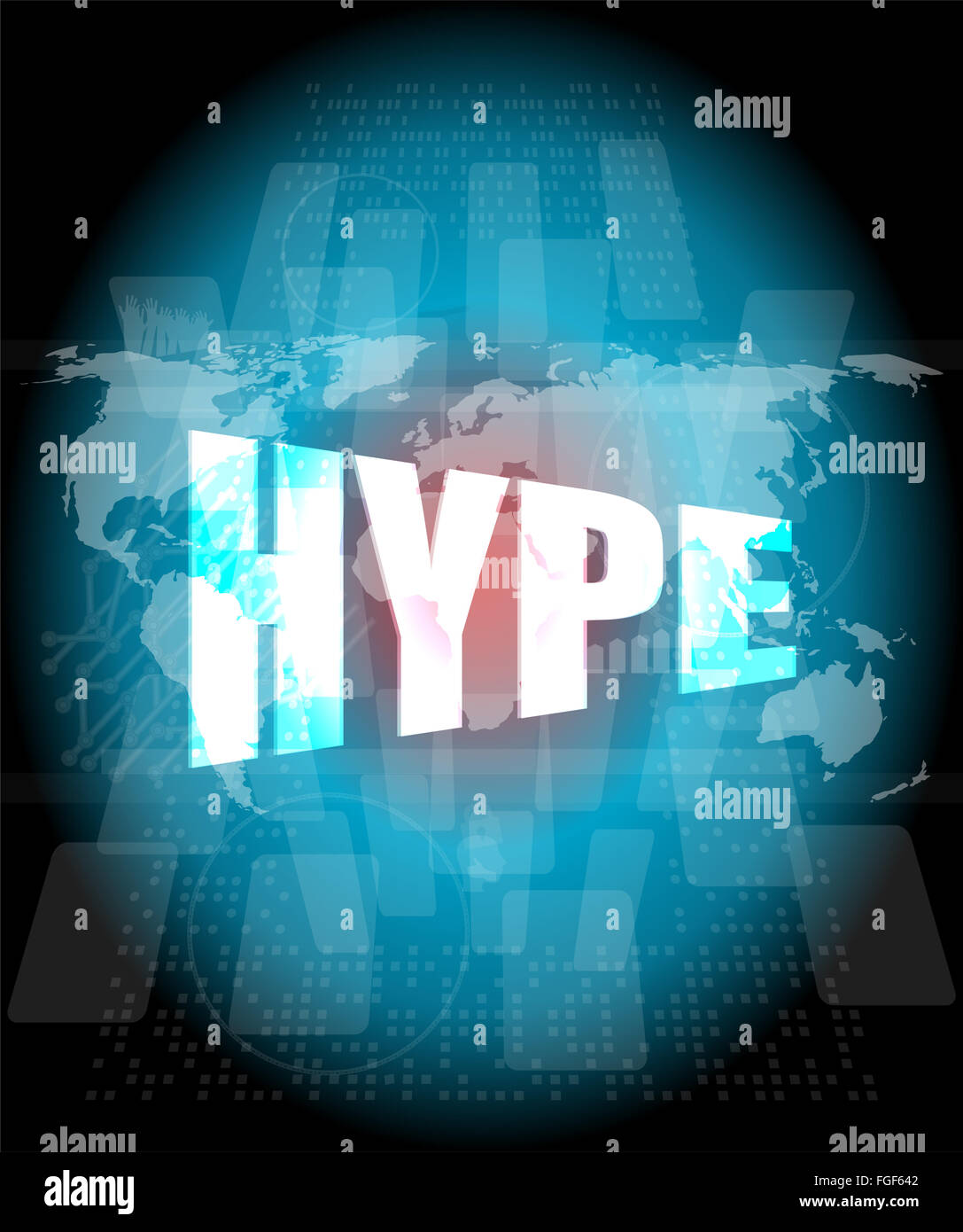 hype word on digital screen background with world map Stock Photo - Alamy