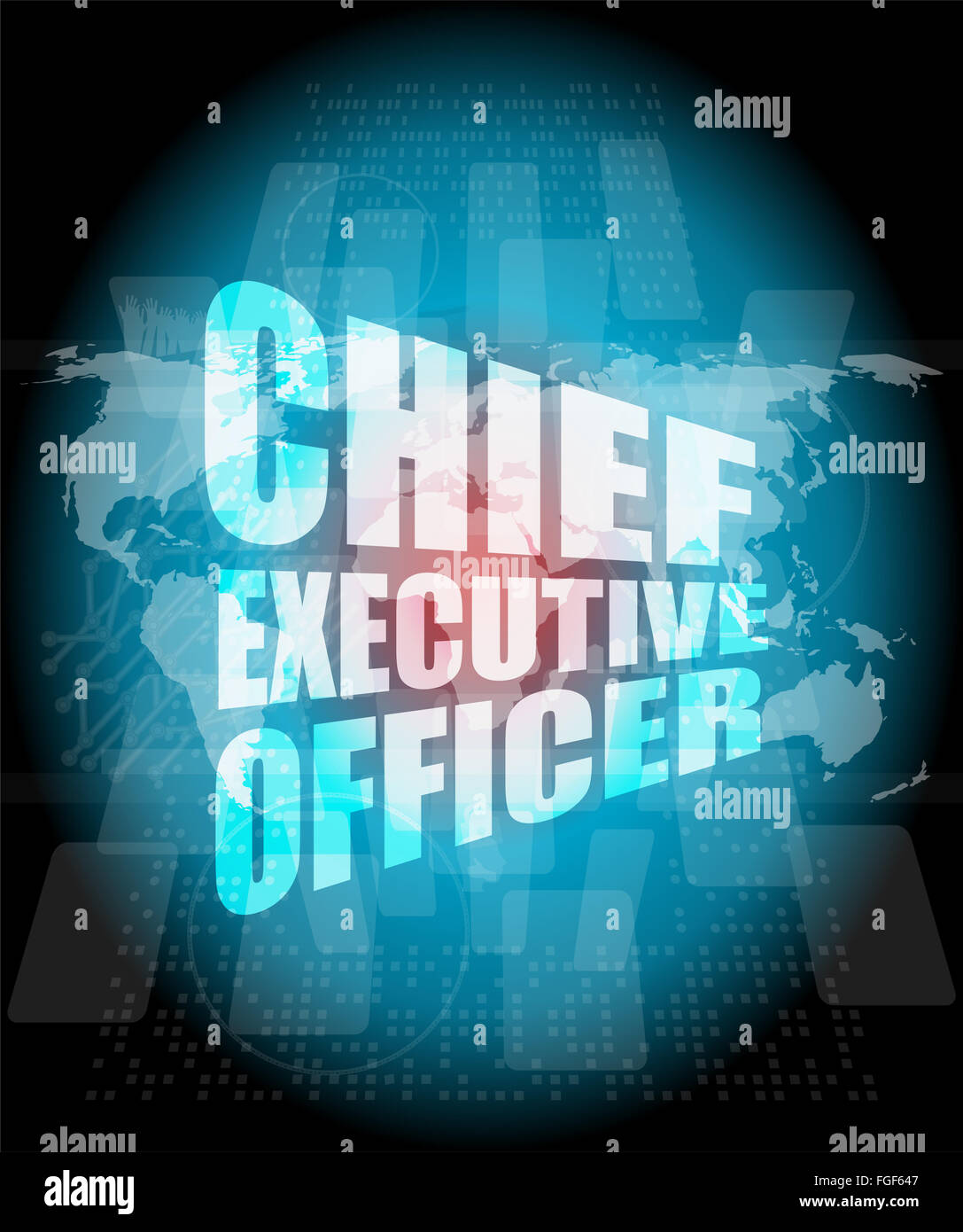 chief executive officer words on digital screen background with world ...