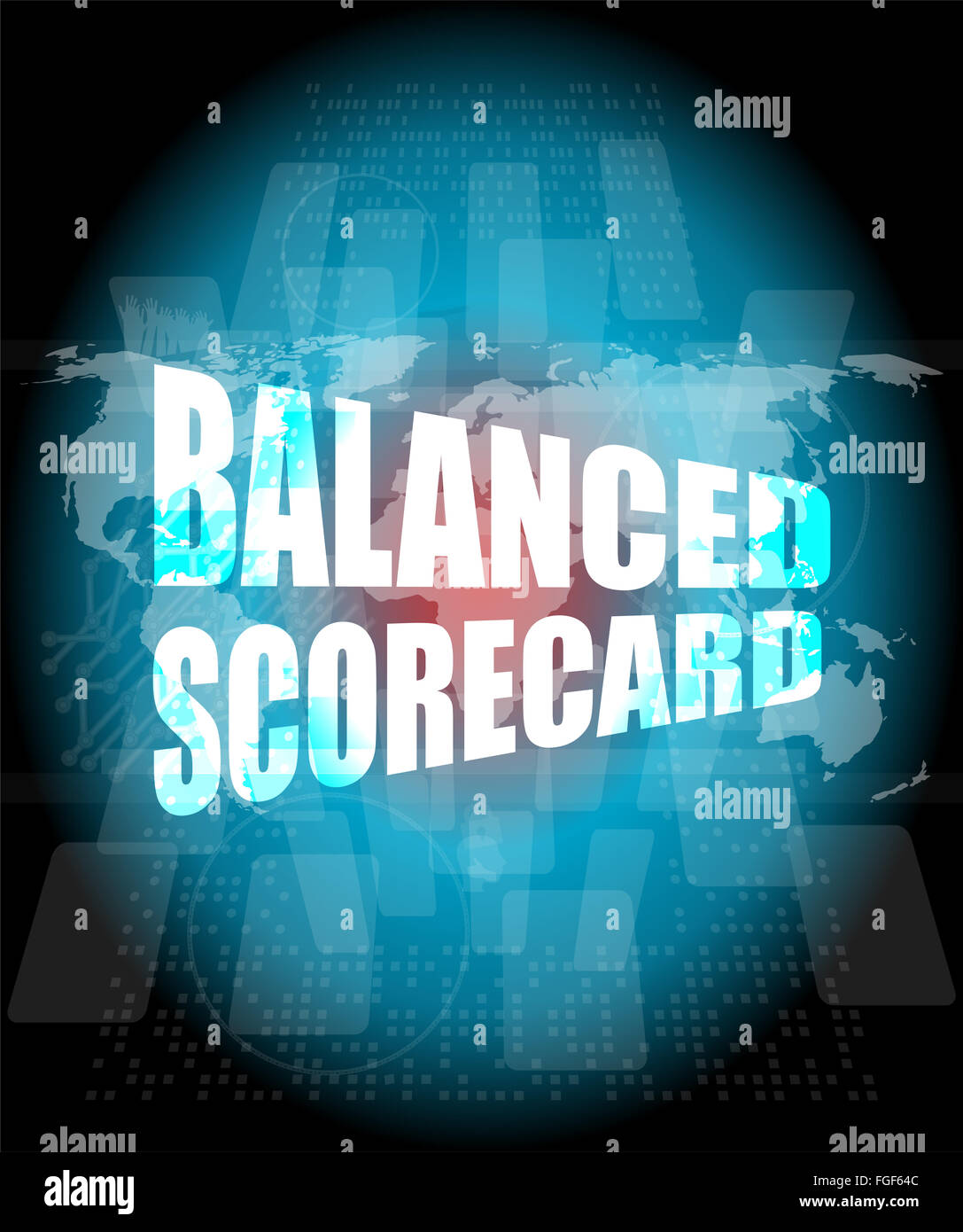words balanced scorecard on digital screen, business concept Stock ...