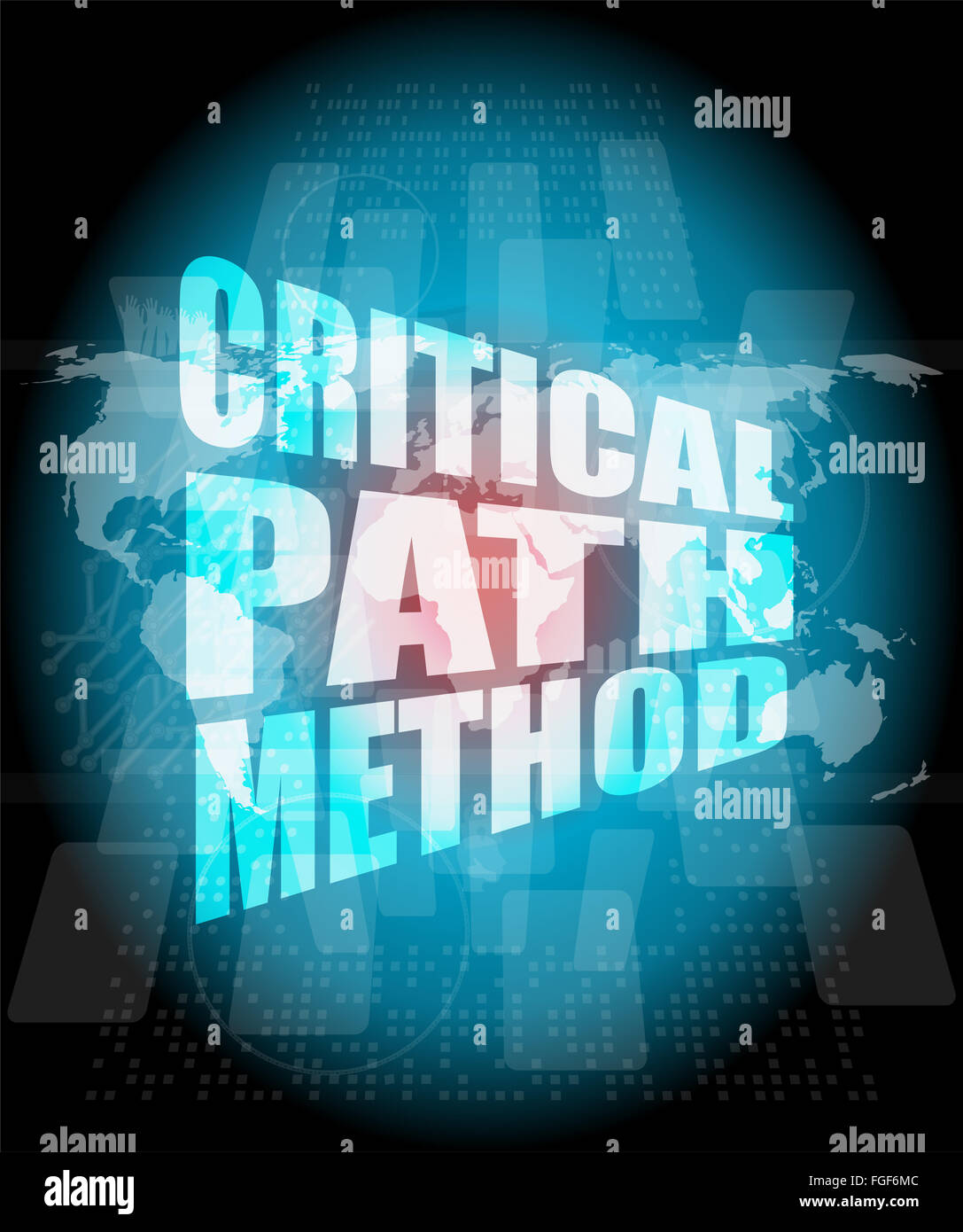 critical path method words on digital screen with world map Stock Photo ...