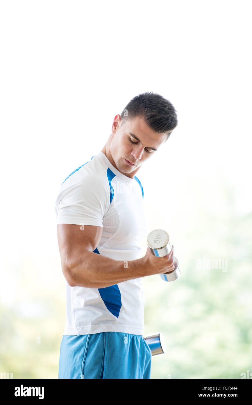 man exercise with weights Stock Photo - Alamy