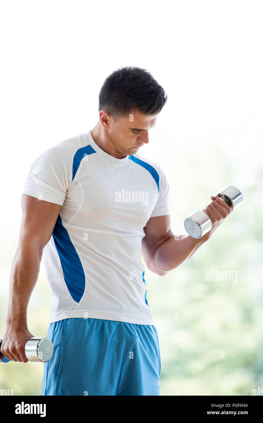 man exercise with weights Stock Photo - Alamy