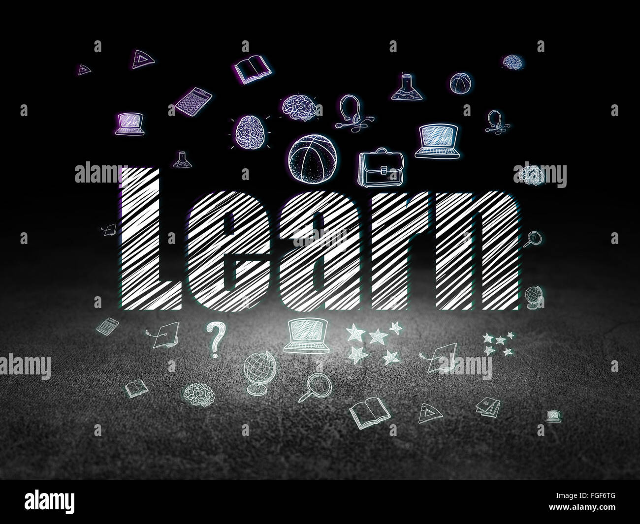 Education concept: Learn in grunge dark room Stock Photo - Alamy