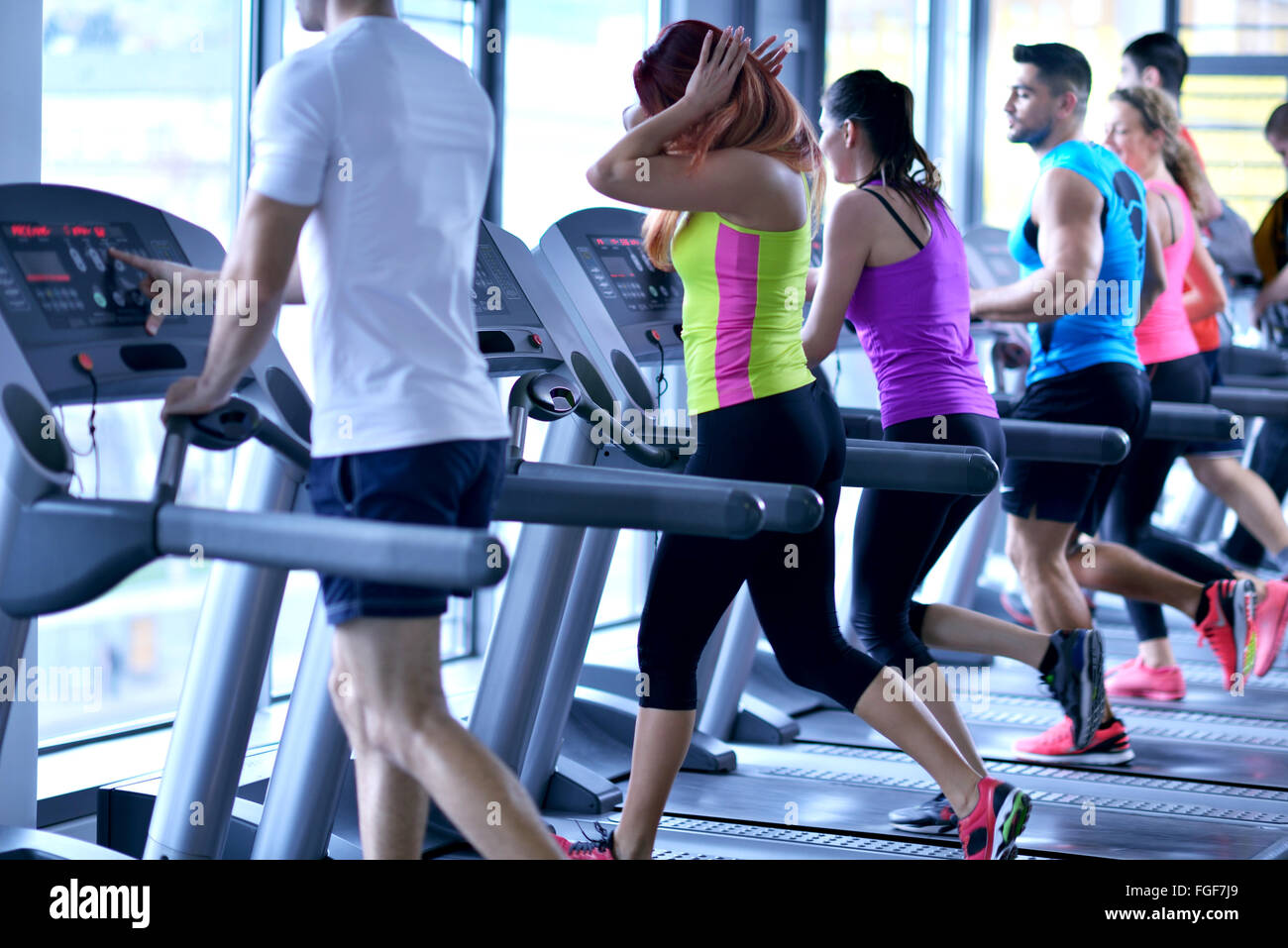 Man girl training on treadmill hi-res stock photography and images - Alamy