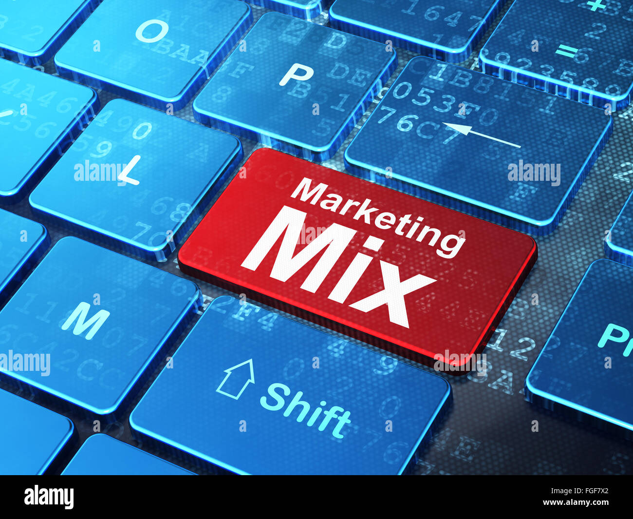 Advertising concept: Marketing Mix on computer keyboard background ...