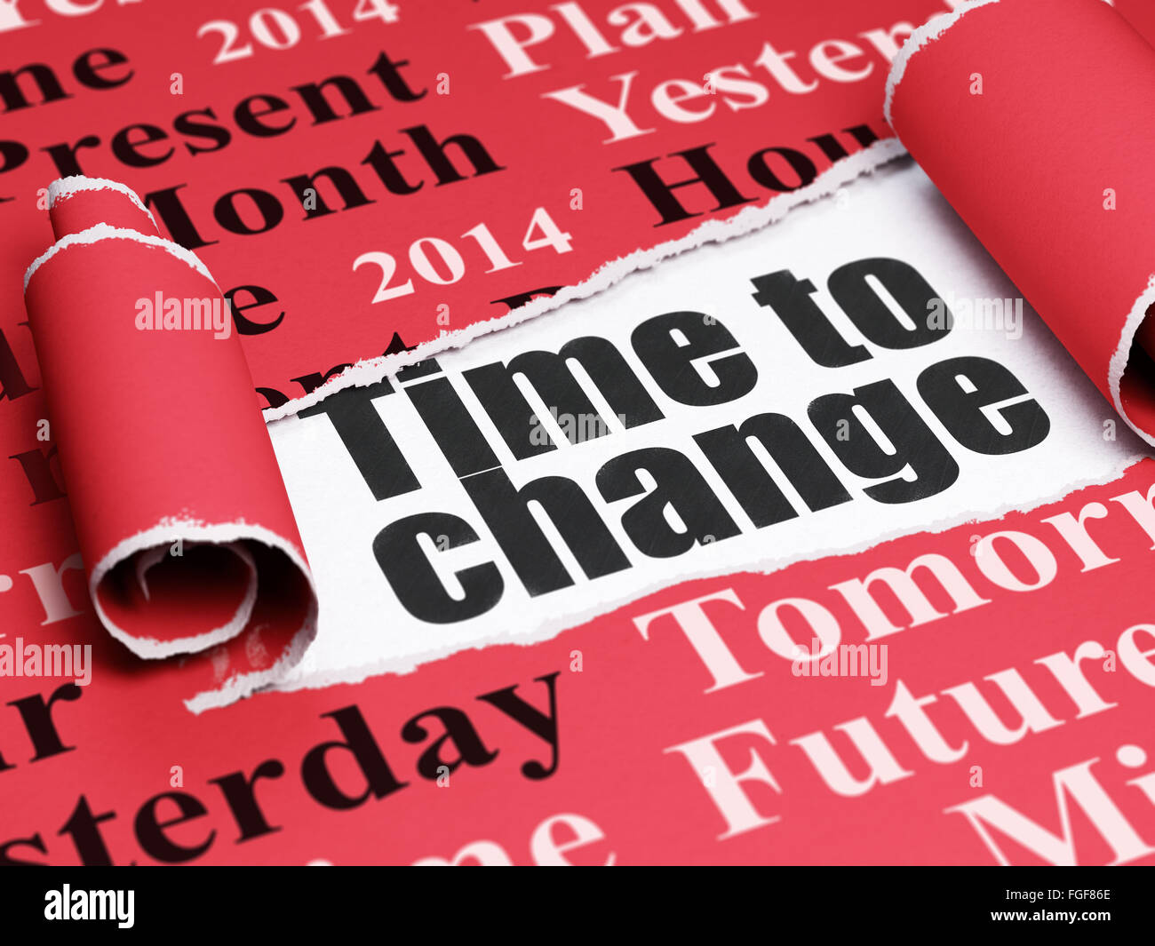 Time concept: black text Time to Change under the piece of torn paper ...
