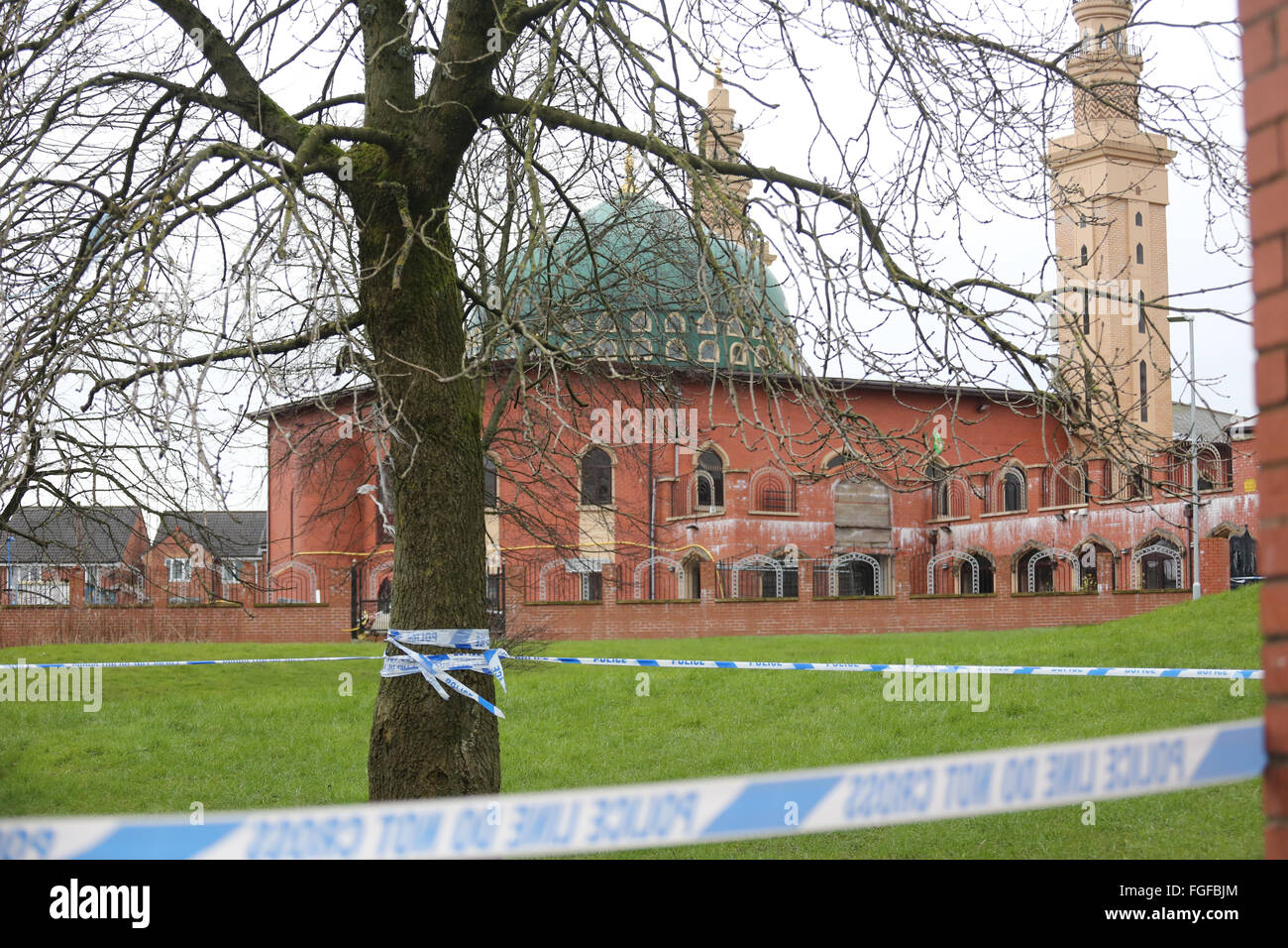 A Police Cordon In Front Of A Mosque In Rochdale Uk 19th February 2016