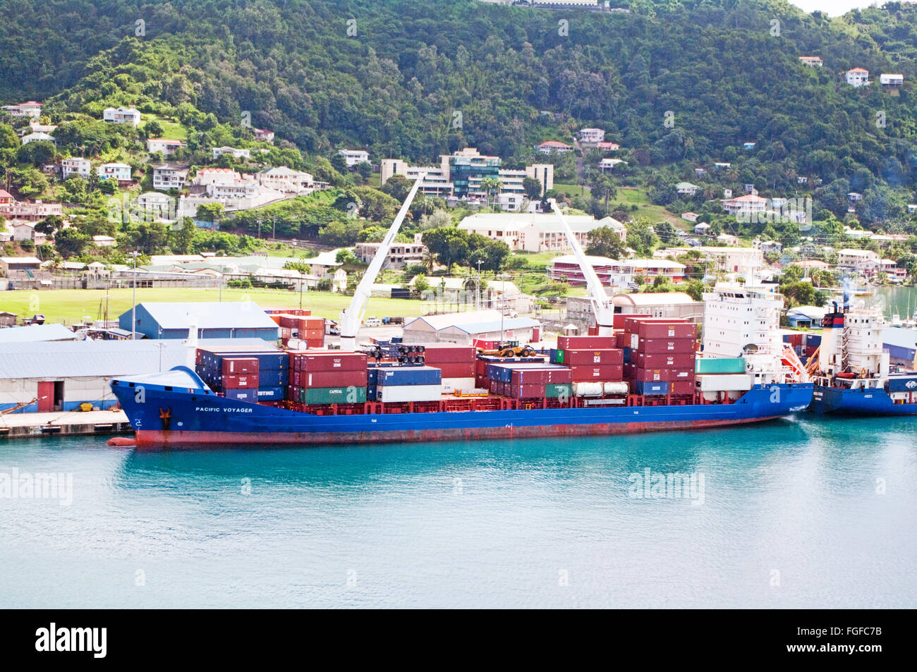 Grenada, St George Town, Outer Harbour, Container Ship, Caribbean Stock ...