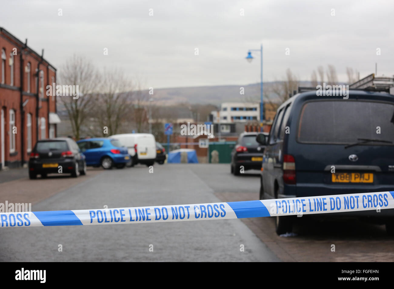Rochdale Uk 19th Feb 2016 A Police Cordon Marking A Crime Scene In