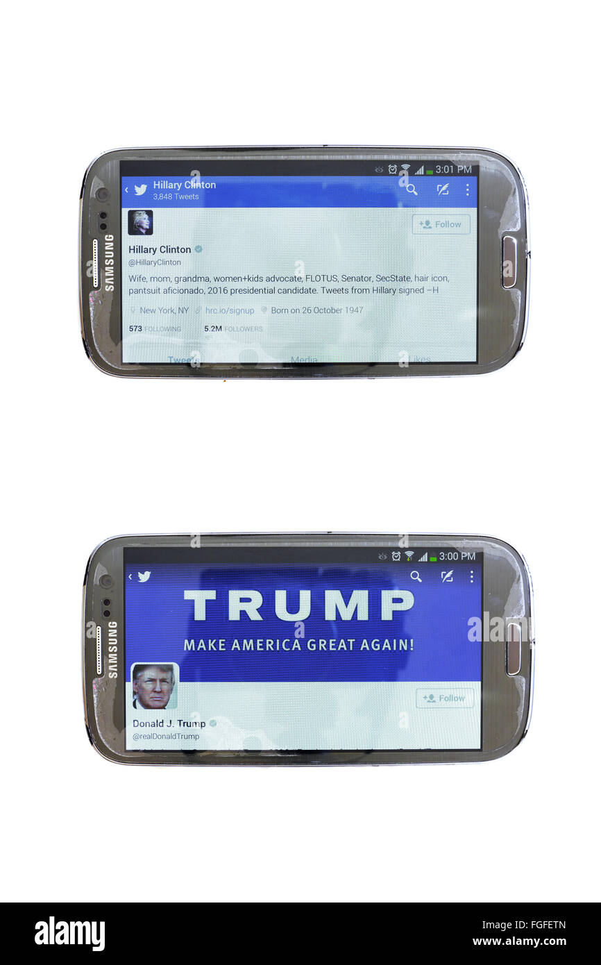 The Trump and Clinton Twitter accounts on smartphone screens ...