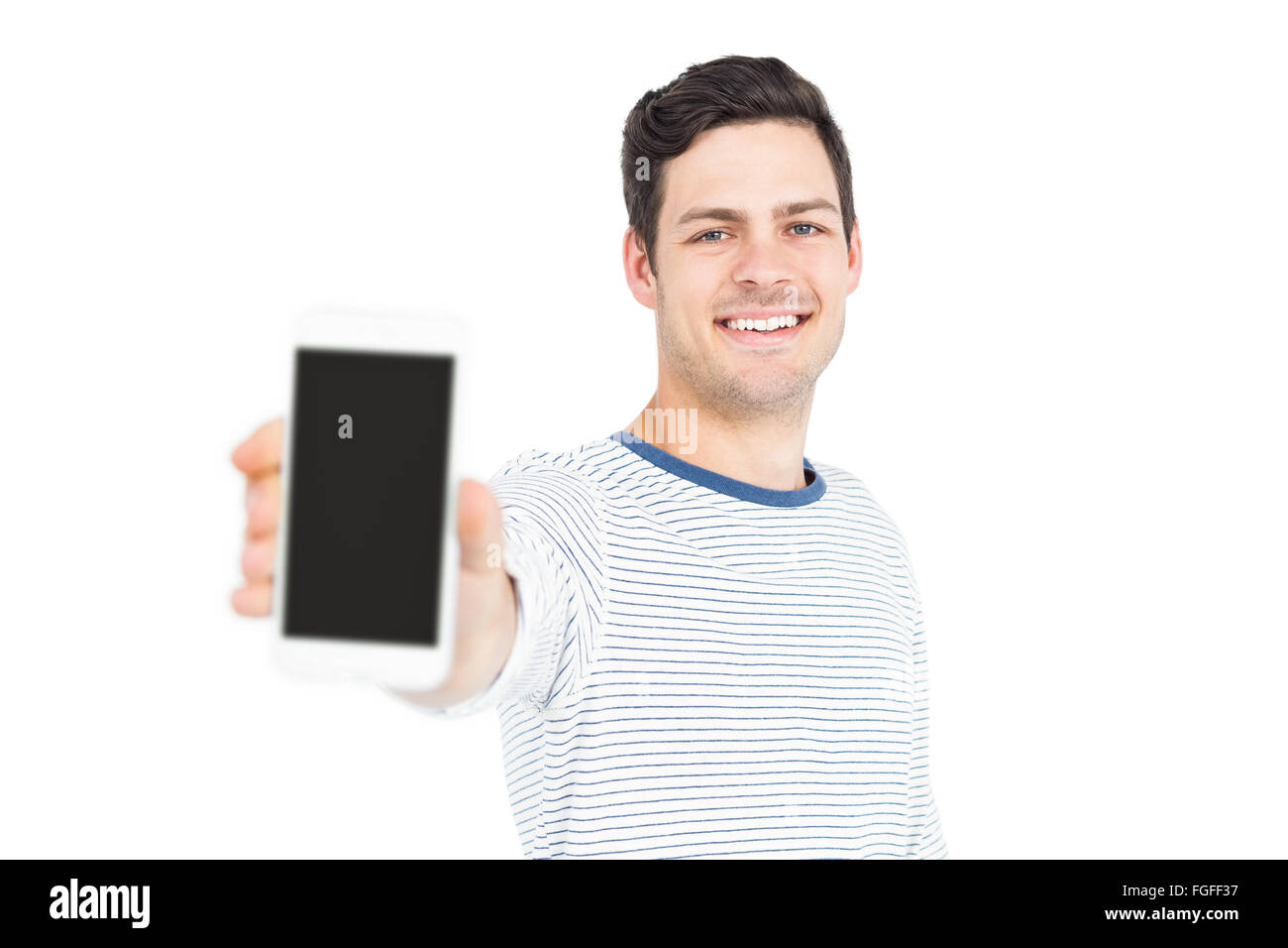 Man showing phone to camera Stock Photo - Alamy
