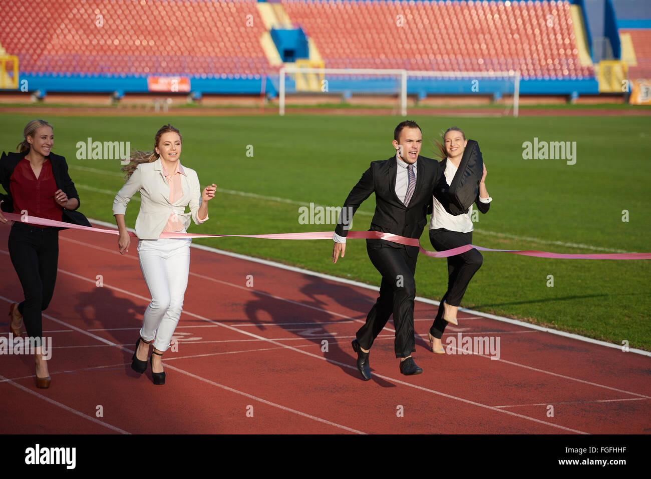 business people running on racing track Stock Photo - Alamy