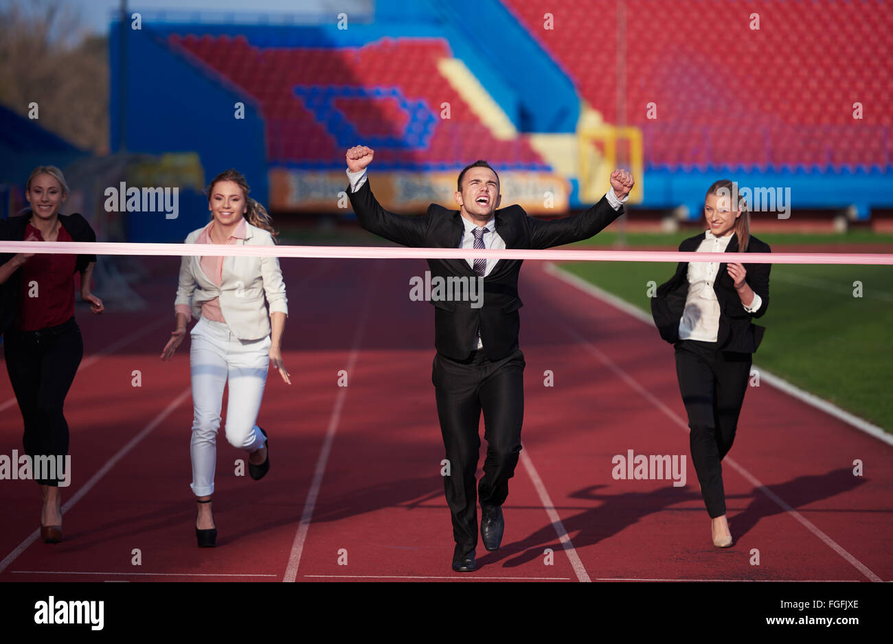 business people running on racing track Stock Photo - Alamy