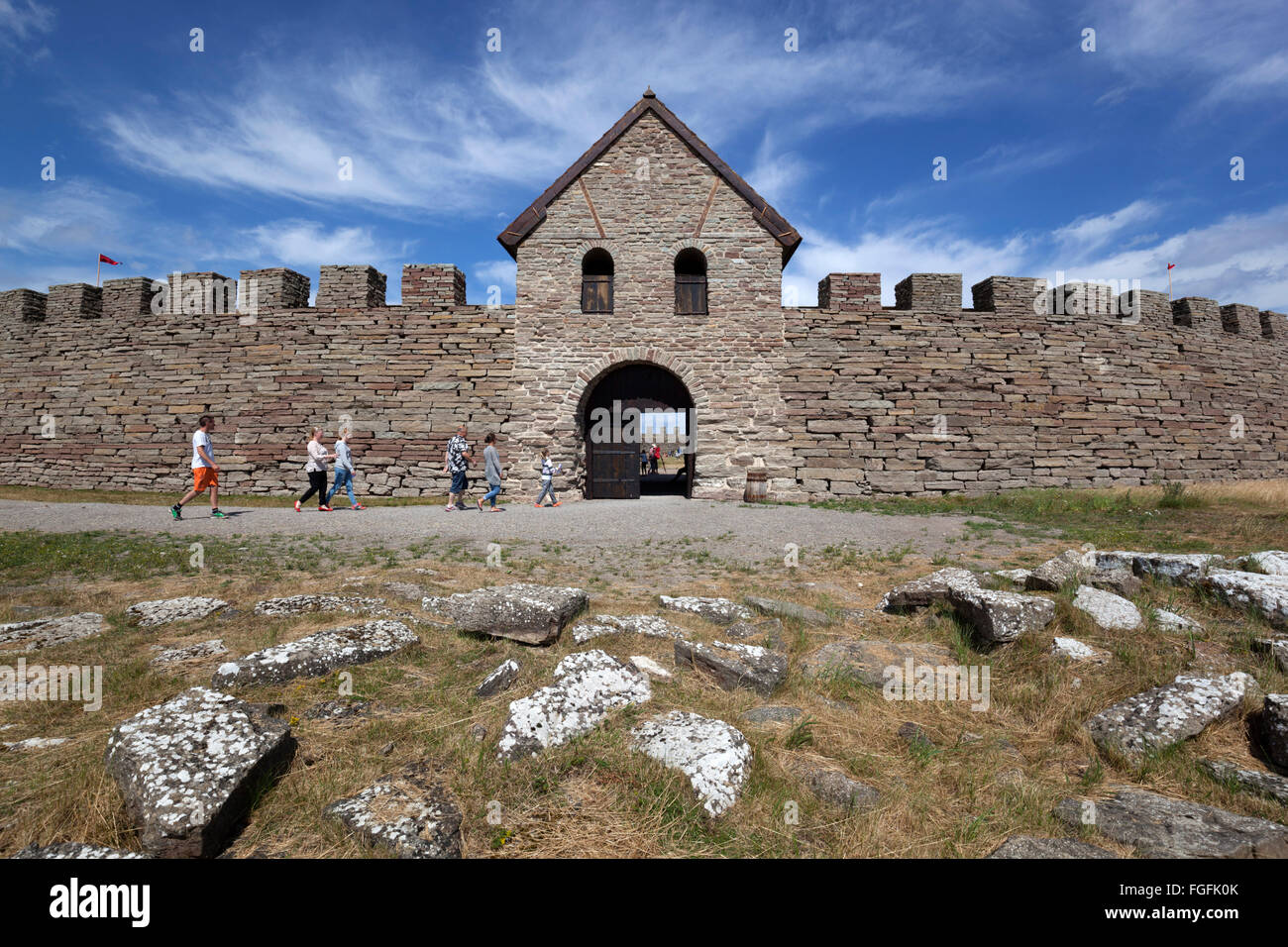 Reconstructed medieval fortified village of Eketorp Fortress, Oland ...