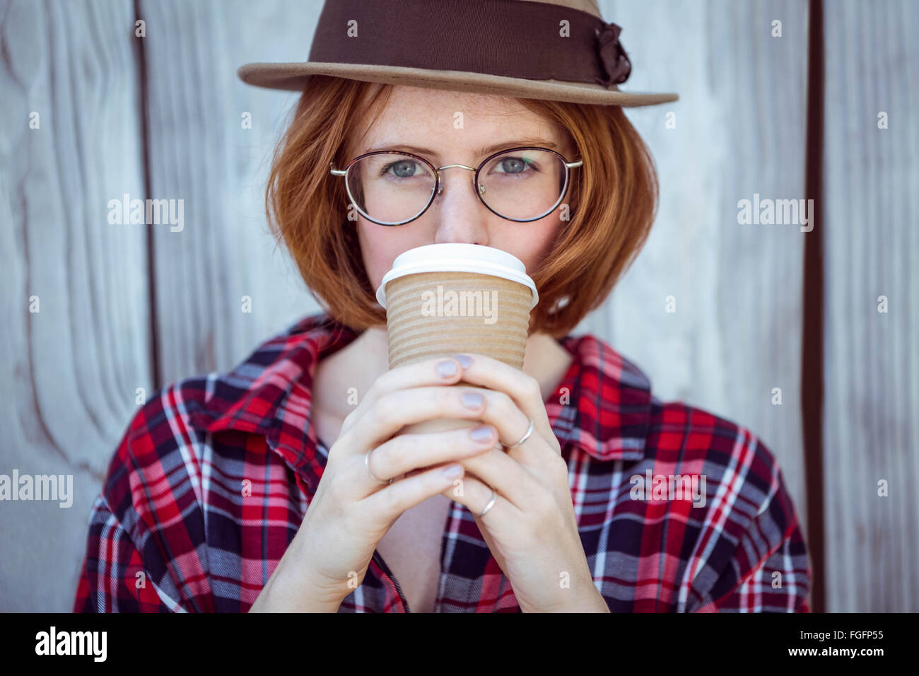 beautiful hipster woman drinking coffee Stock Photo - Alamy