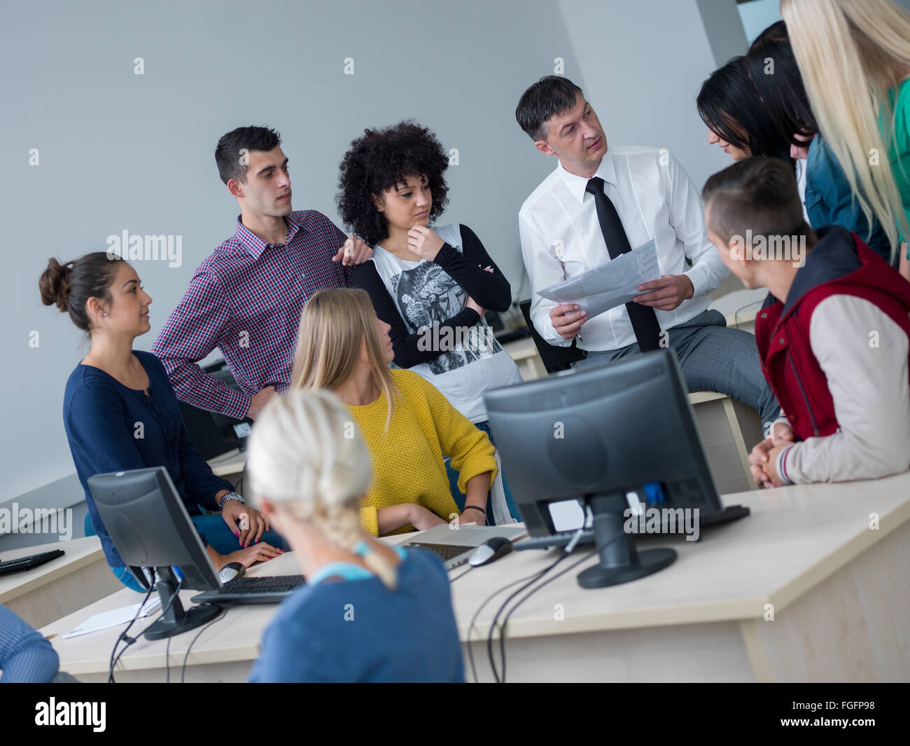 students with teacher in computer lab classrom Stock Photo - Alamy