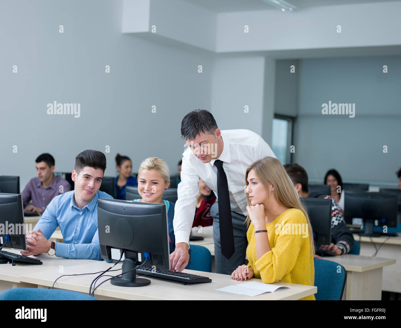 students with teacher in computer lab classrom Stock Photo - Alamy