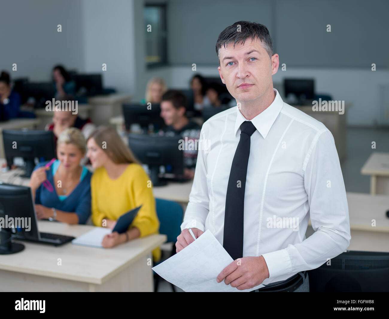 students with teacher in computer lab classrom Stock Photo - Alamy