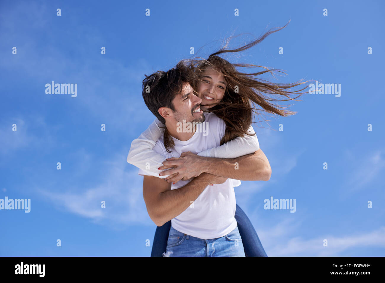happy young romantic couple have fun arelax relax at home Stock Photo ...