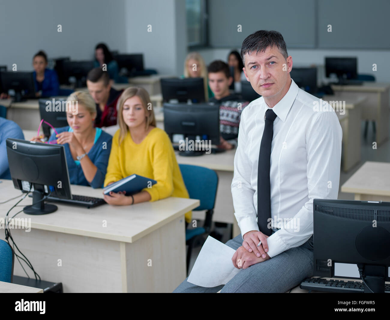 students with teacher in computer lab classrom Stock Photo - Alamy