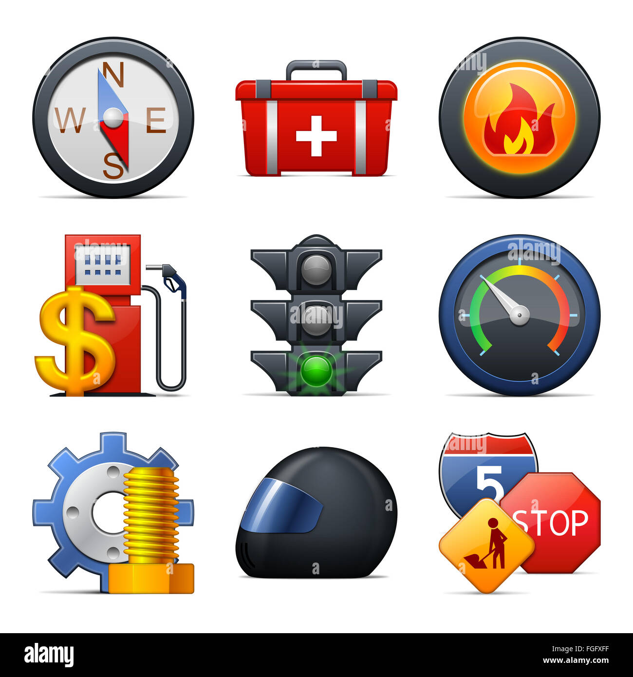 Transportation and road icon set Stock Photo - Alamy