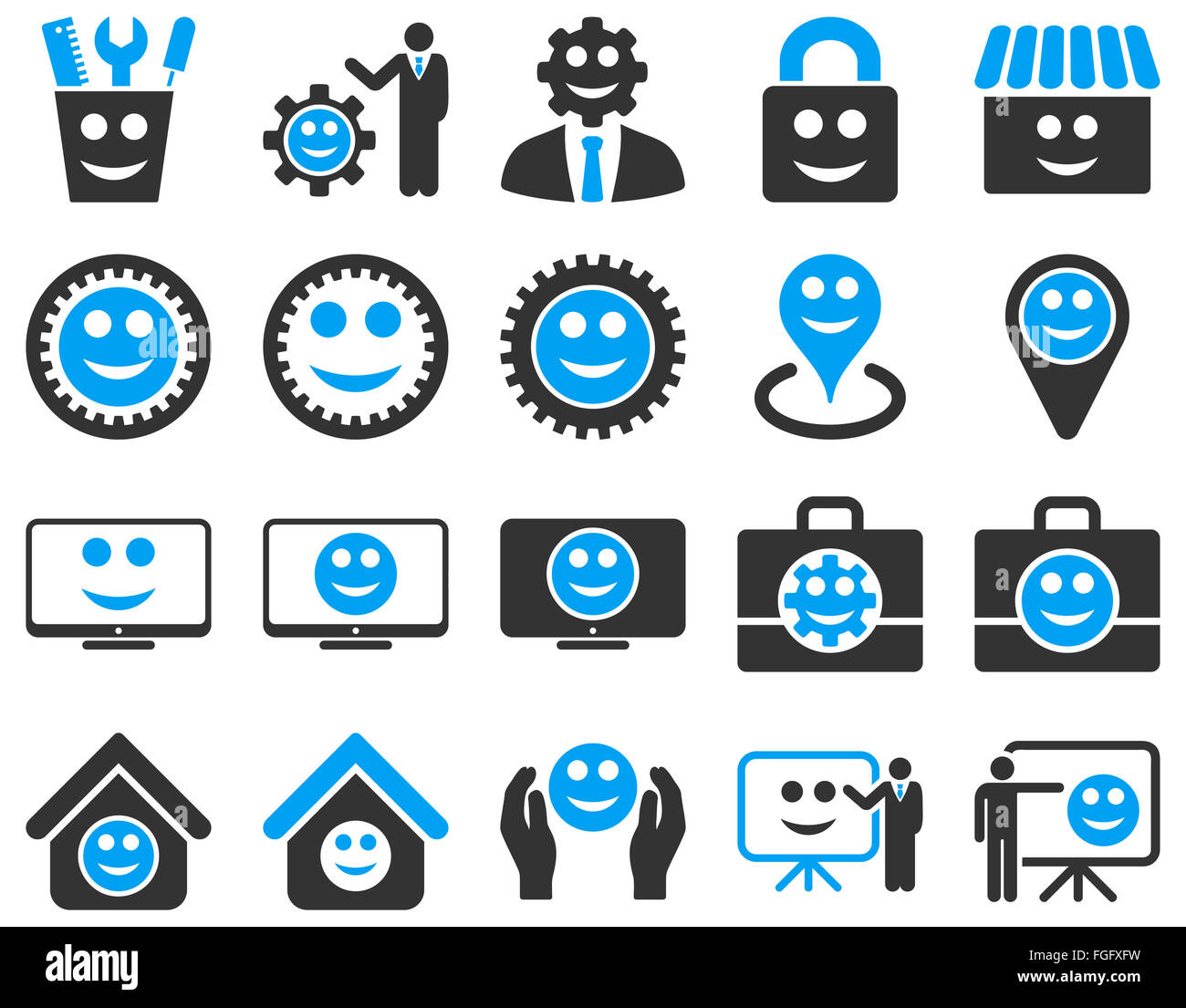 Tools, gears, smiles, management icons Stock Photo - Alamy