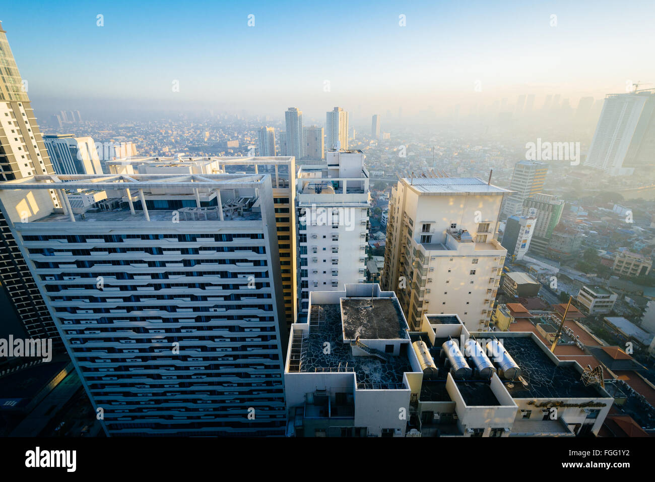 Early morning view of skyscrapers in Makati, Metro Manila, The ...