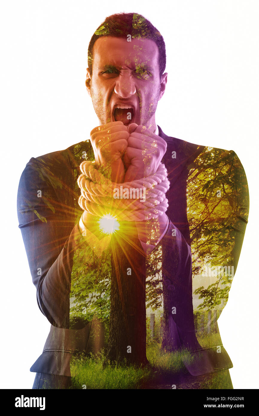 business man with rope isolated on white background Stock Photo - Alamy