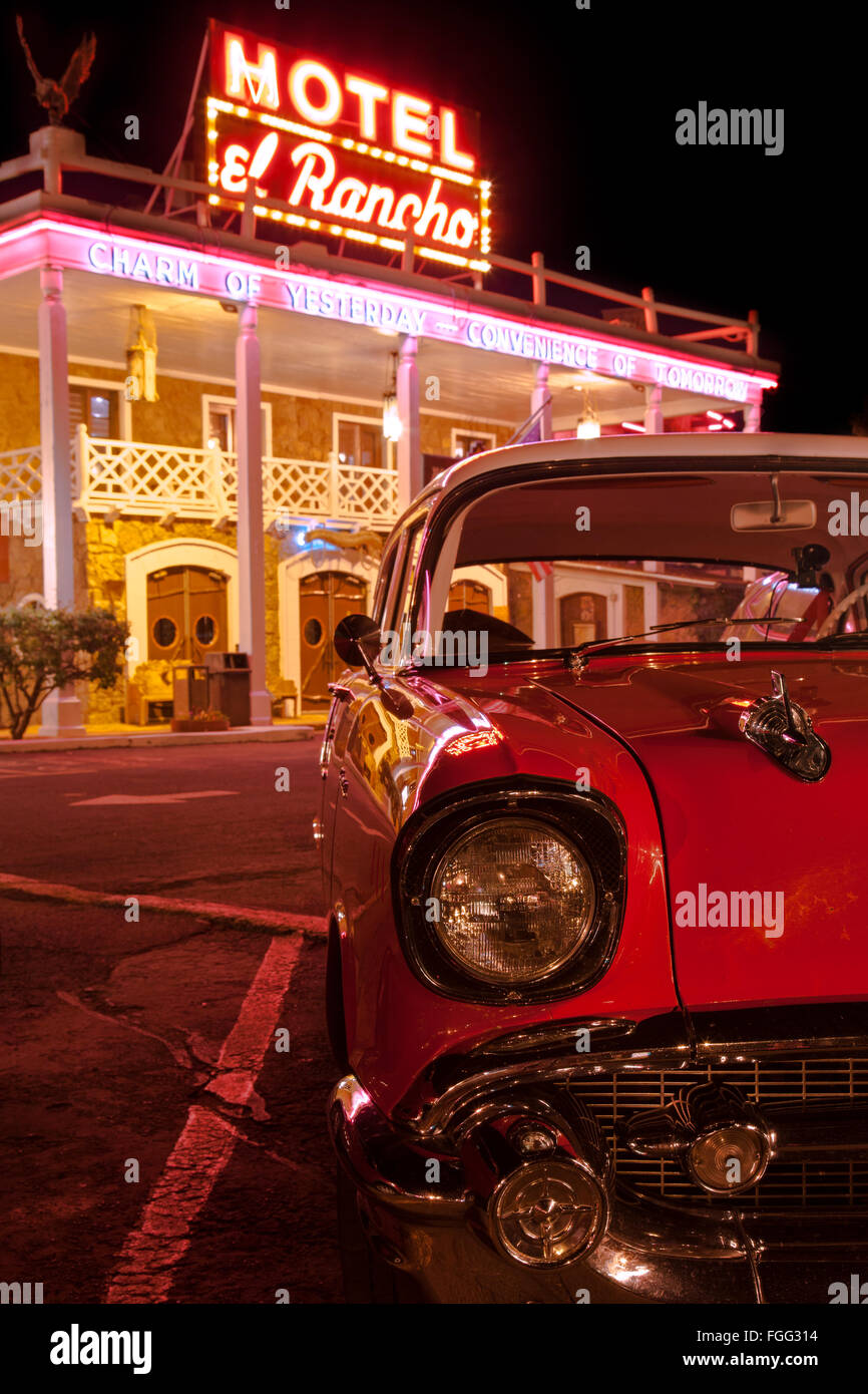 The neon signs for the Motel el Rancho along Route 66 in Gallup, New ...