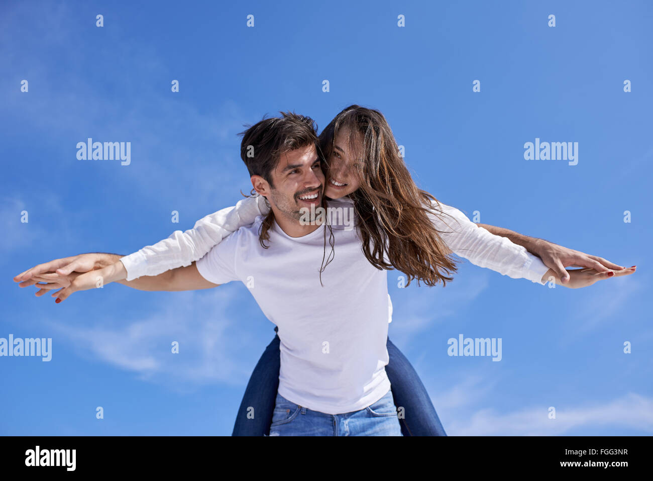 happy young romantic couple have fun arelax relax at home Stock Photo ...