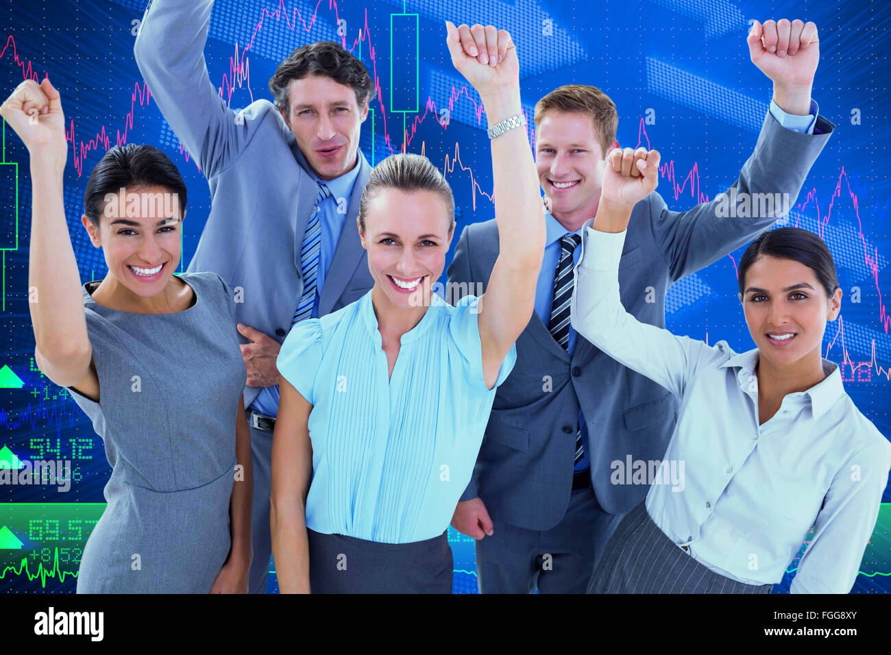 Composite image of excited business team cheering at camera Stock Photo ...