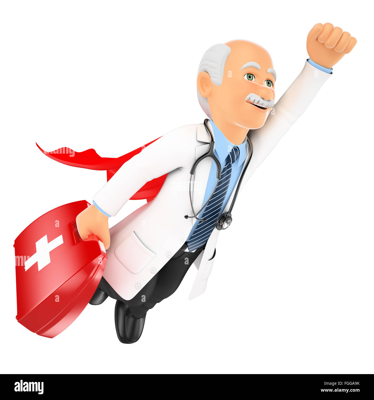 3d medical people. Super doctor flying with first aid kit. Isolated ...