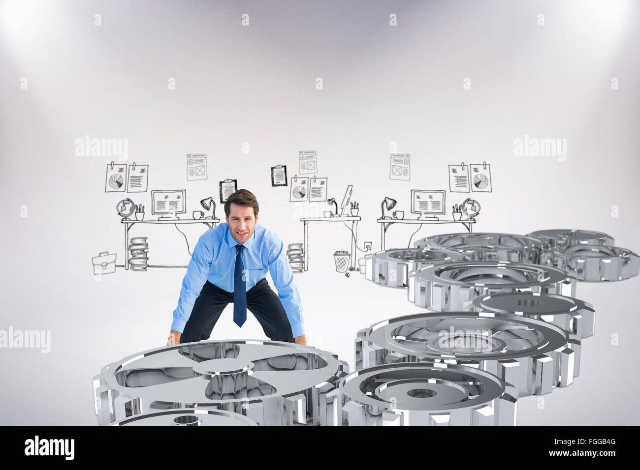 Composite image of focused businessman lifting up something heavy Stock ...