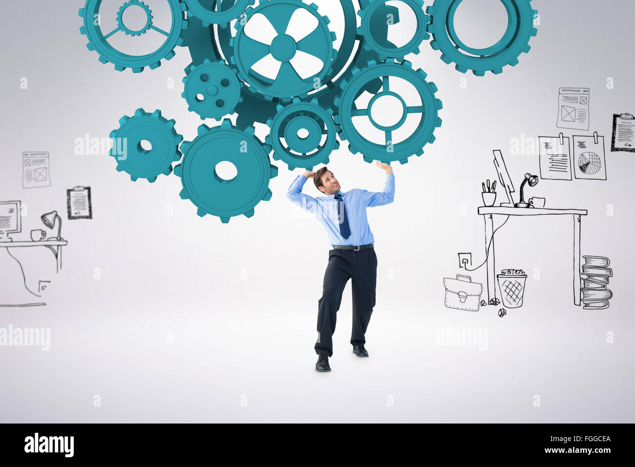 Composite image of focused businessman lifting up something heavy Stock ...