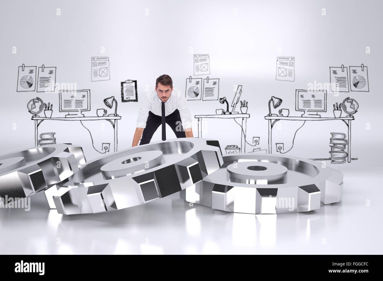Composite image of elegant businessman lifting up something heavy Stock ...