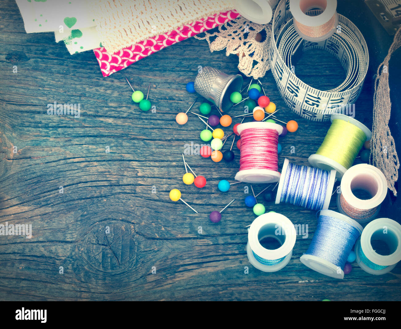 sewing machine with sewing equipment Stock Photo - Alamy