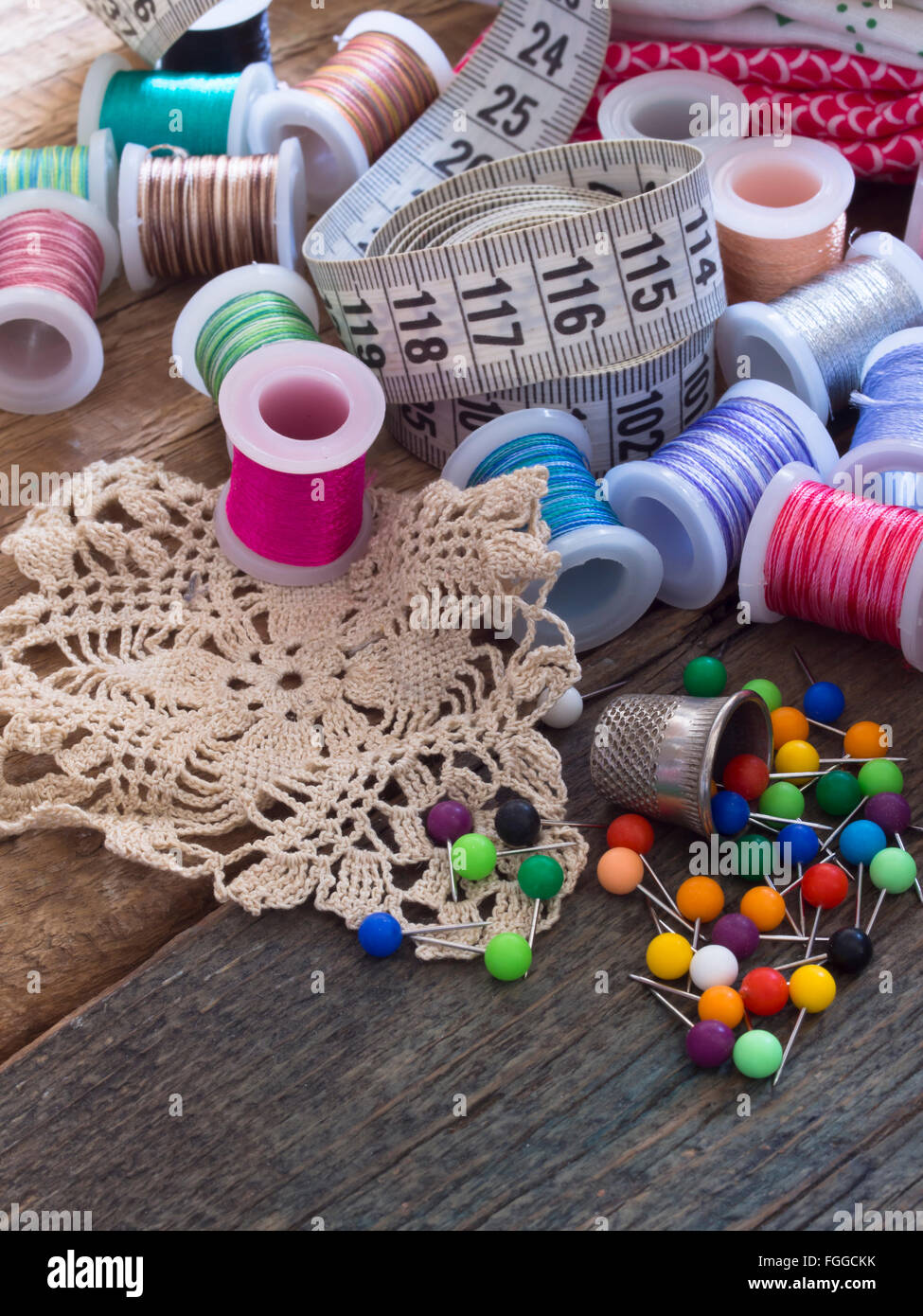 sewing machine with sewing equipment Stock Photo - Alamy