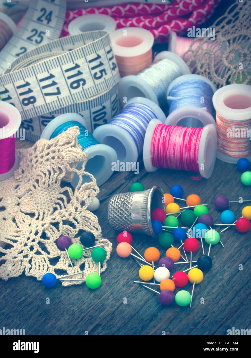 sewing machine with sewing equipment Stock Photo - Alamy