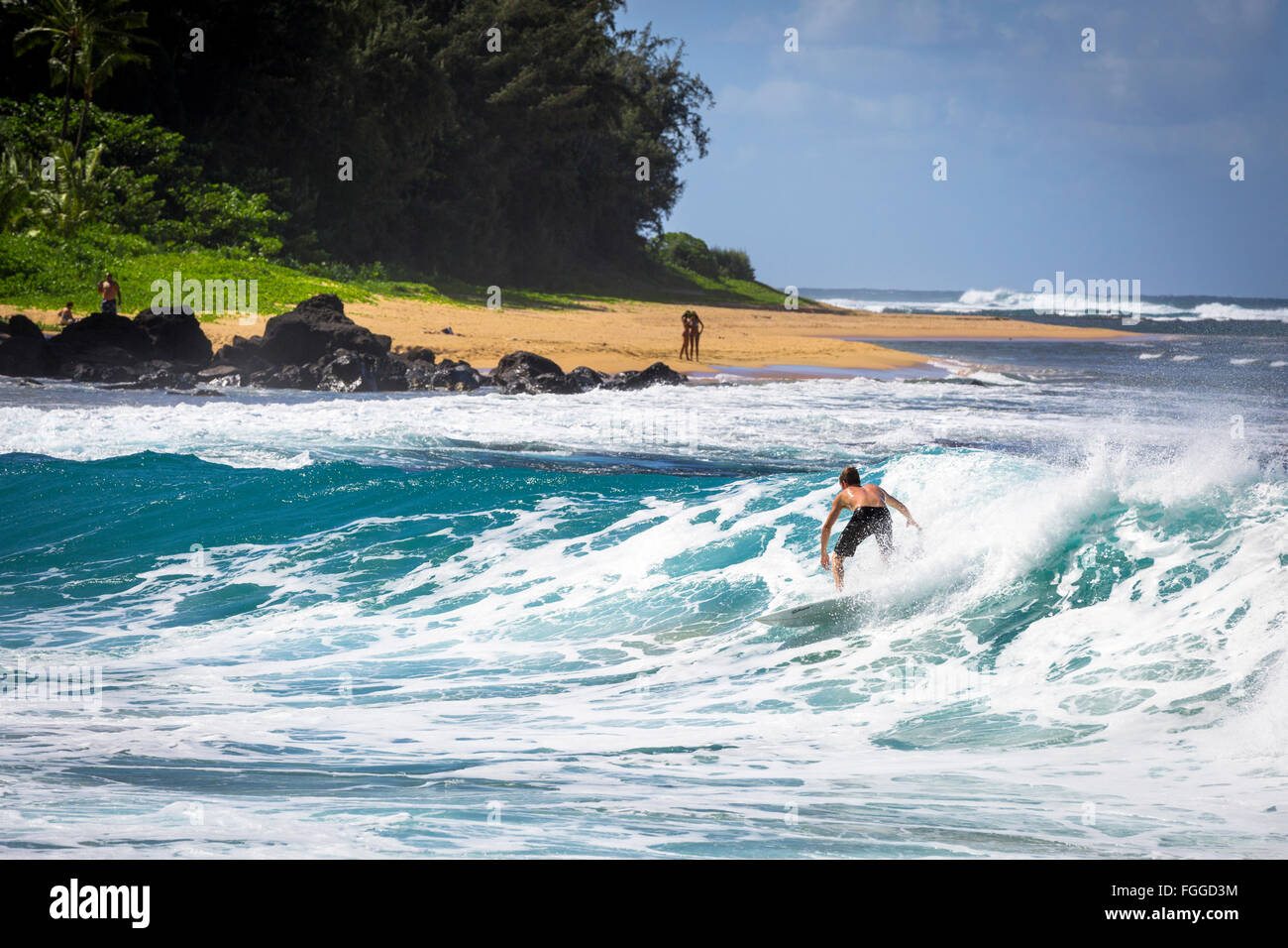 Surfing Haena Beach Stock Photo - Alamy