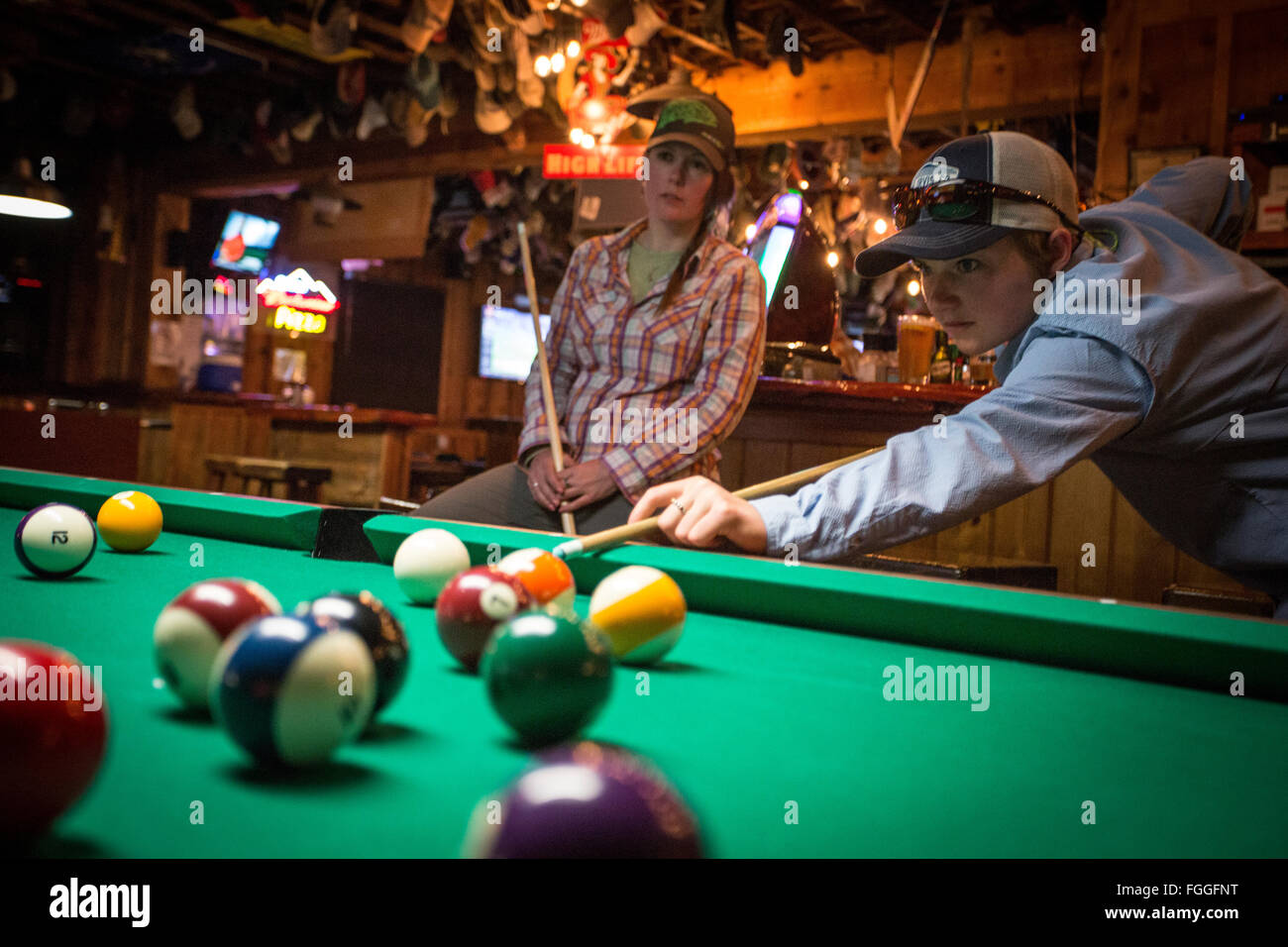 Pool table cue women hi-res stock photography and images - Alamy