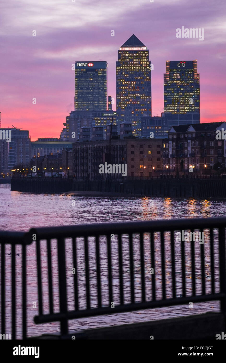 Dawn Over Docklands And The River Thames High Resolution Stock ...