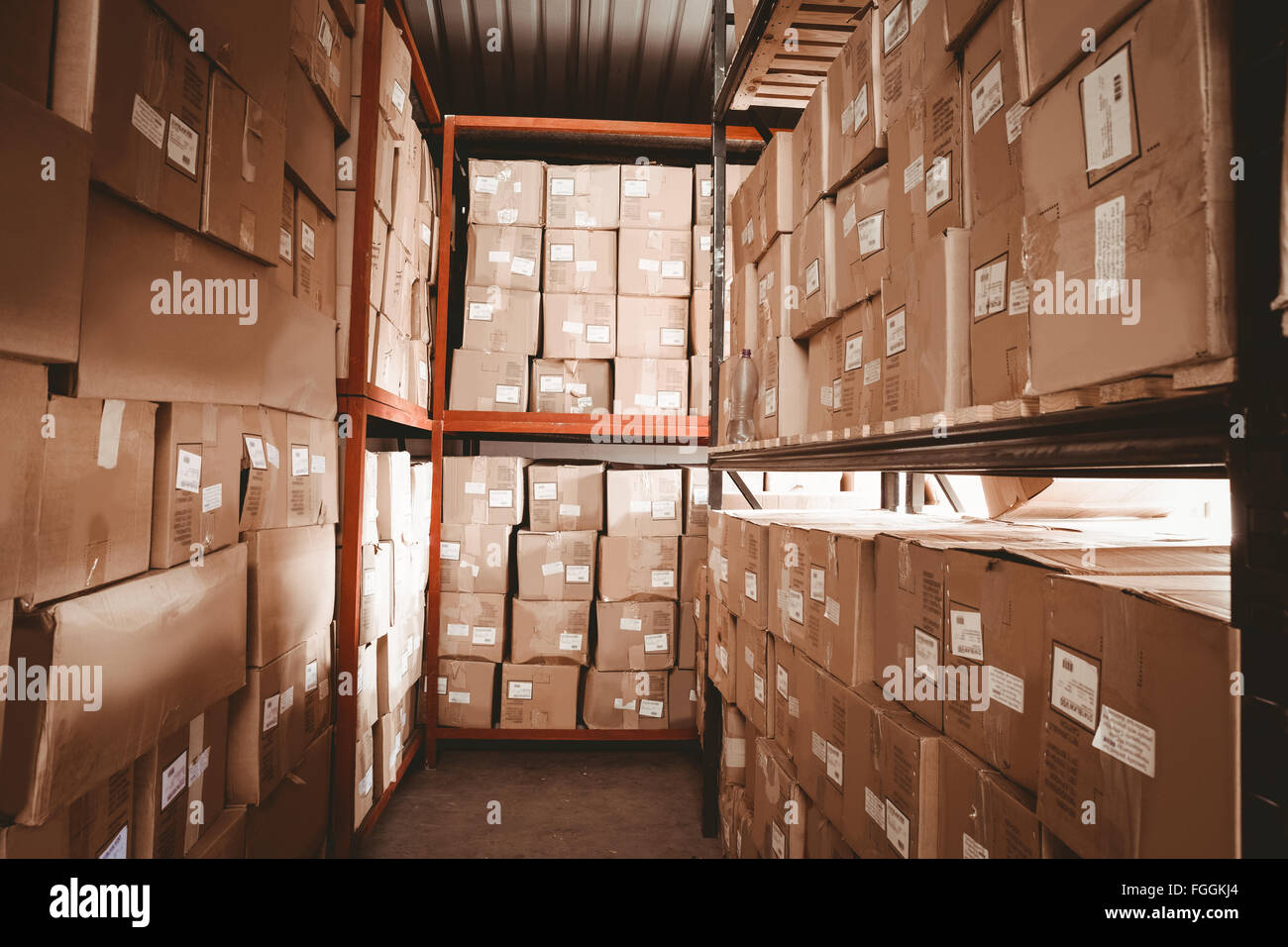 Shelves with boxes in warehouse Stock Photo - Alamy