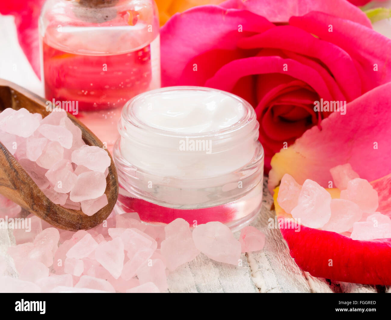 natural cosmetics with rose Stock Photo - Alamy