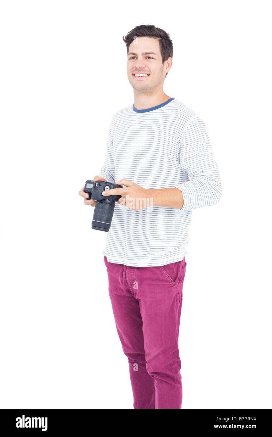 Man taking picture with professional camera Stock Photo - Alamy