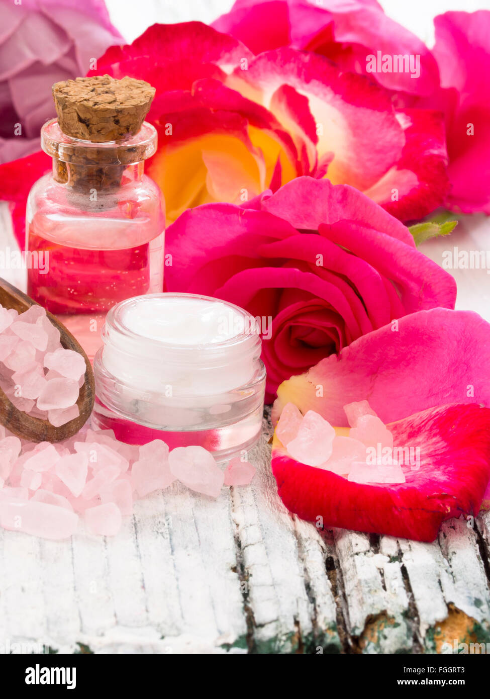 natural cosmetics with rose Stock Photo - Alamy