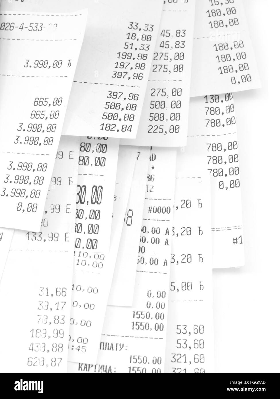 cash register receipts in the pile Stock Photo - Alamy