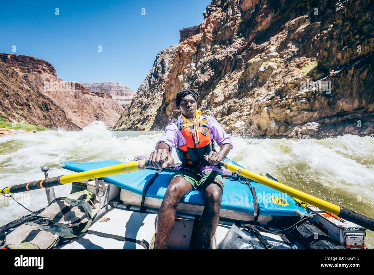 A man rows a raft in a rapid on the Colorado River Stock Photo - Alamy