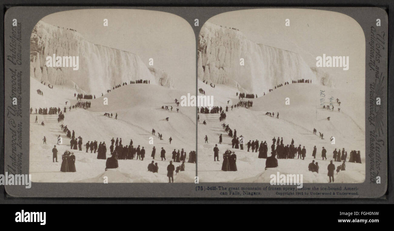 This photograph shows the frozen spray mountain beneath the ice-bound ...